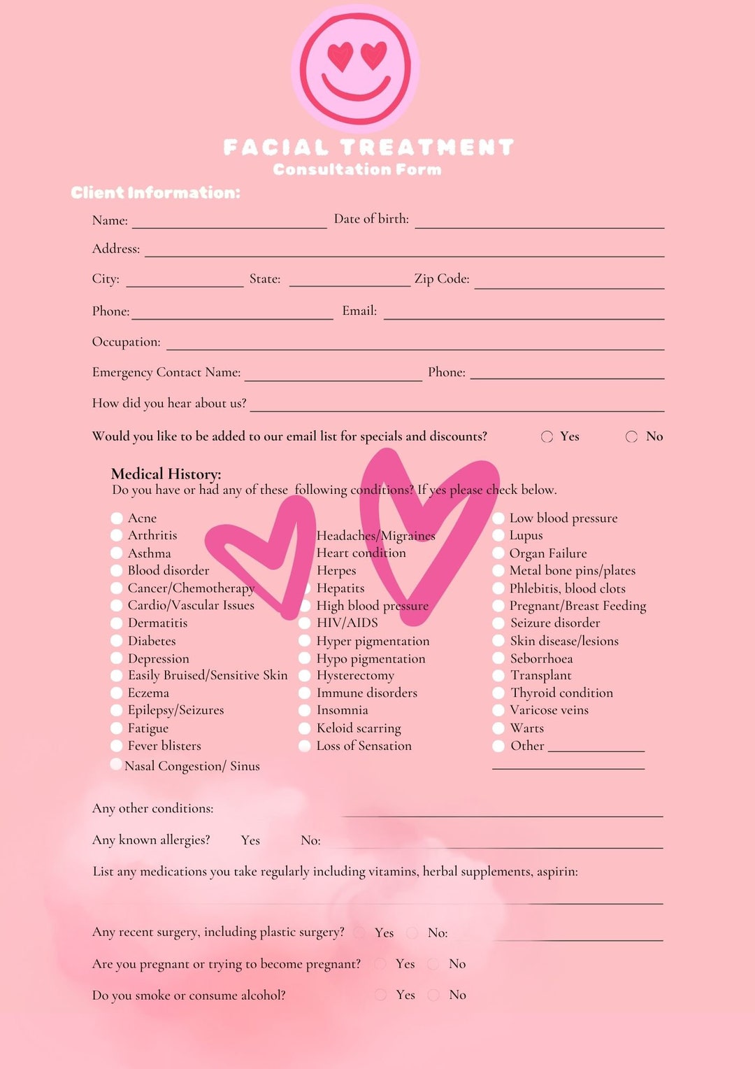 Esthetician Digital Intake Forms - Etsy