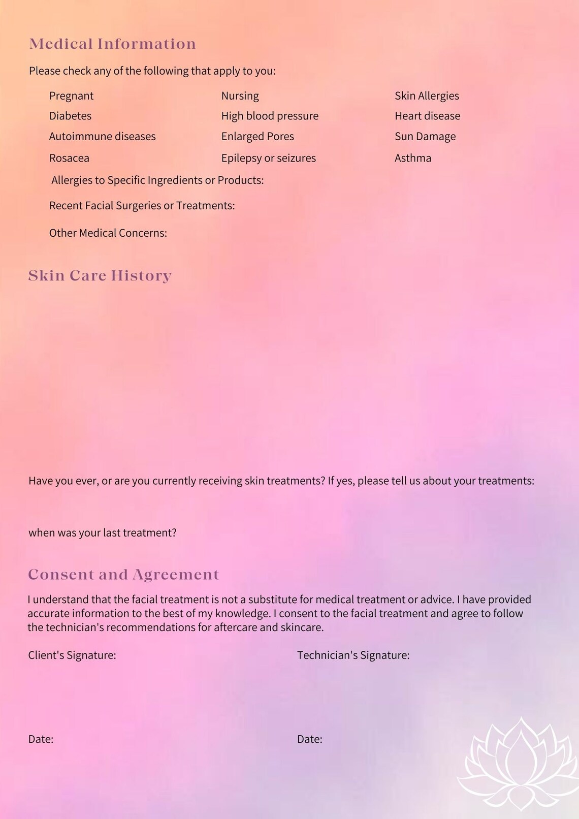 Esthetician Digital Intake Forms - Etsy