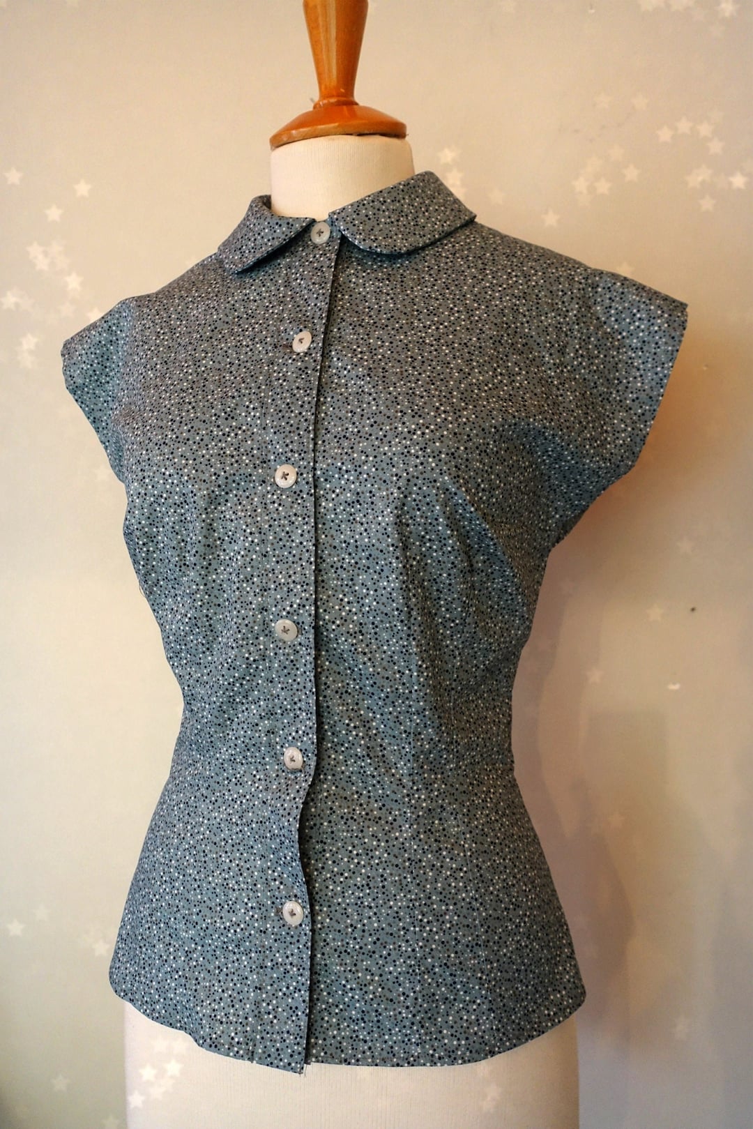 1950s Style Front Button Blouse With Peter Pan Collar - Etsy