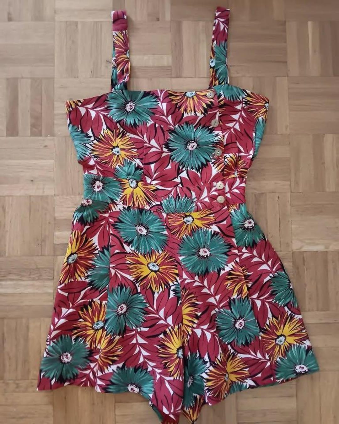Vintage 1940s 40s Floral Romper Overall Shorts - Etsy
