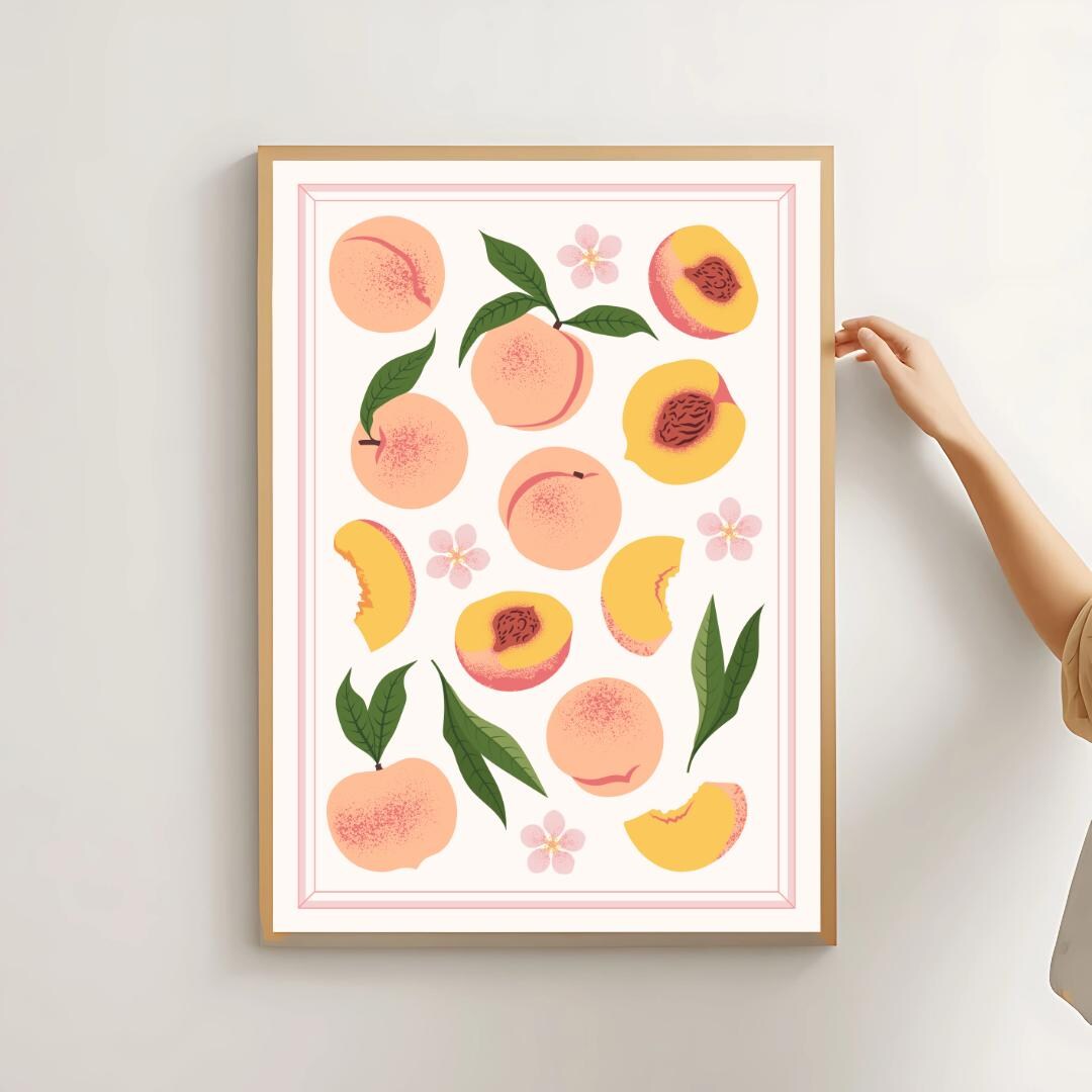 Peach Wall Art Print, Playful Fruit Poster, Cheeky Peach Illustration ...