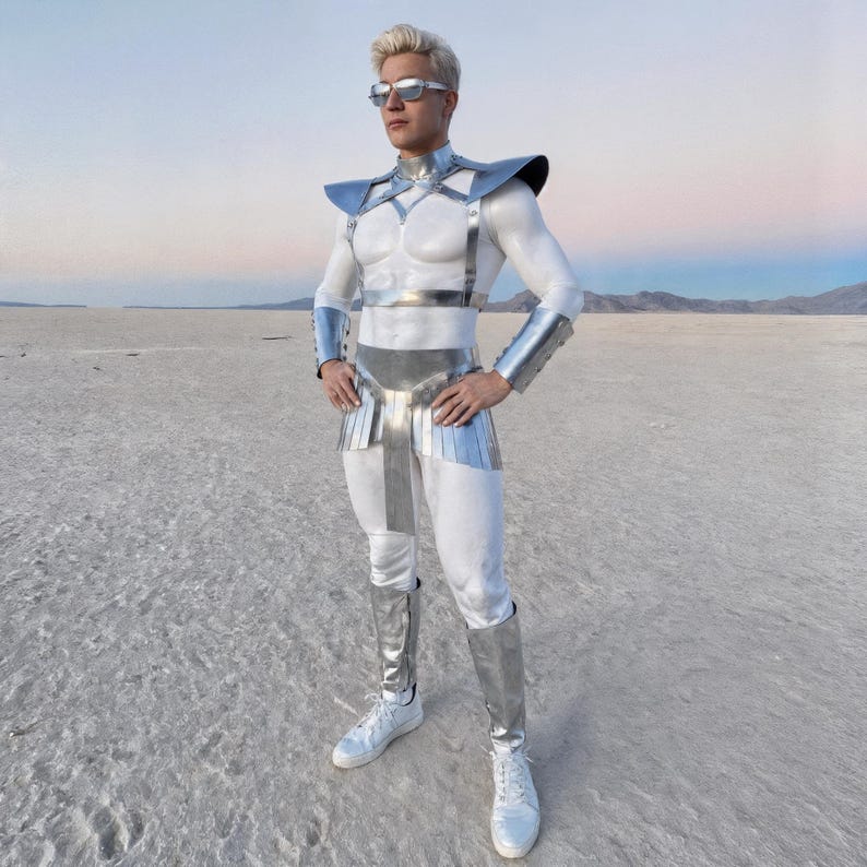 Men's Cosmic Costume Set – Silver Alien Outfit, Futuristic Clothing for ...