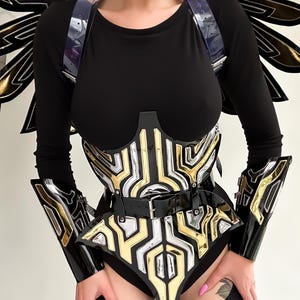 Cyber Angel Costume Set – Futuristic Bodysuit With Wings and Bracelets ...