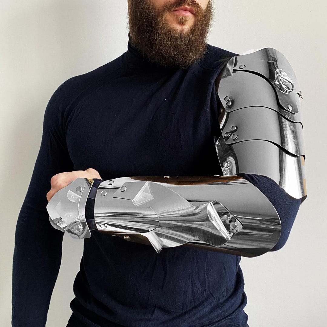 Men's Chrome Arm Armour – Robot Arm Bracelet, Silver Futuristic Armor ...