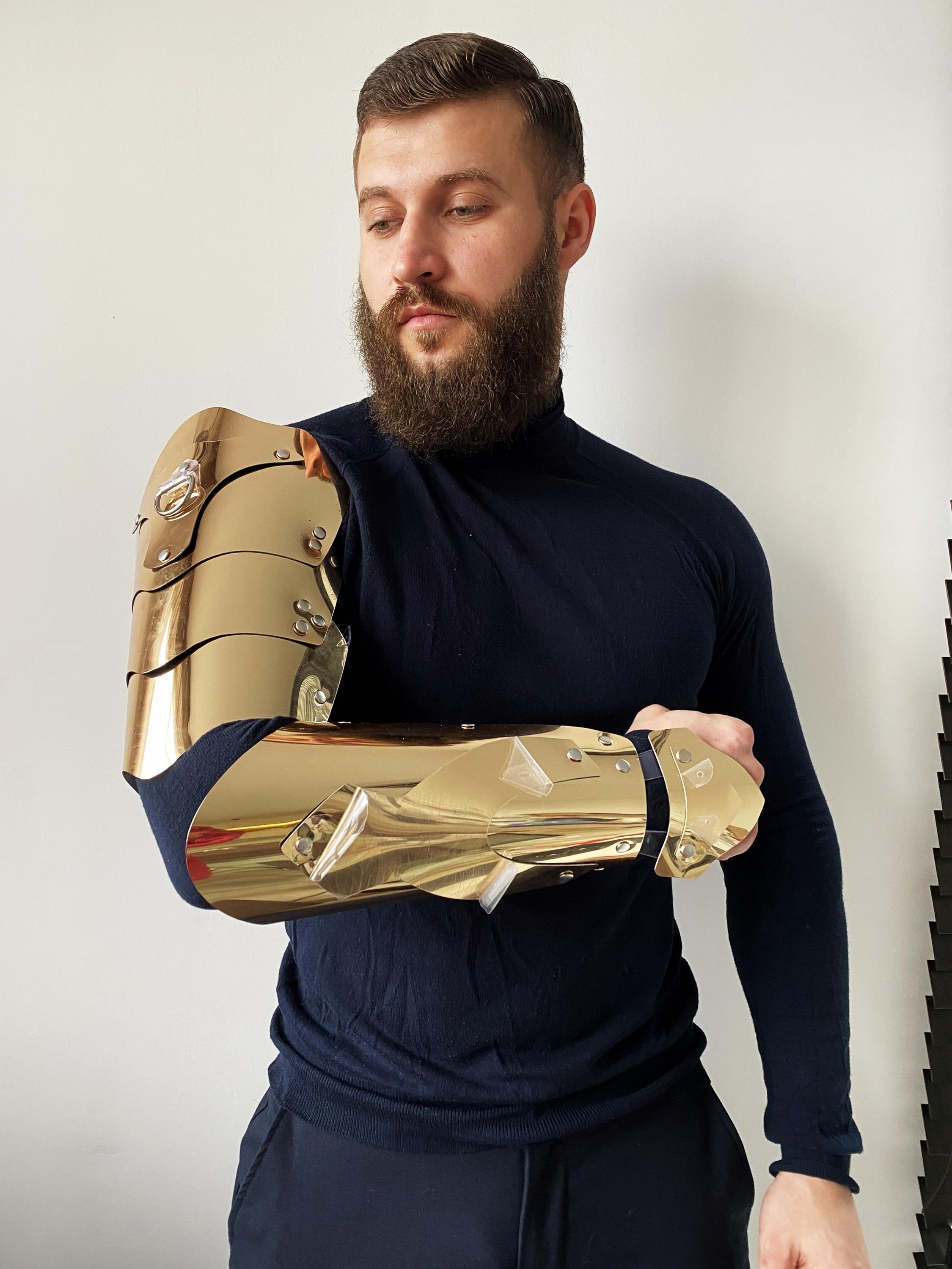 Men's Chrome Arm Armour – Robot Arm Bracelet, Silver Futuristic Armor ...