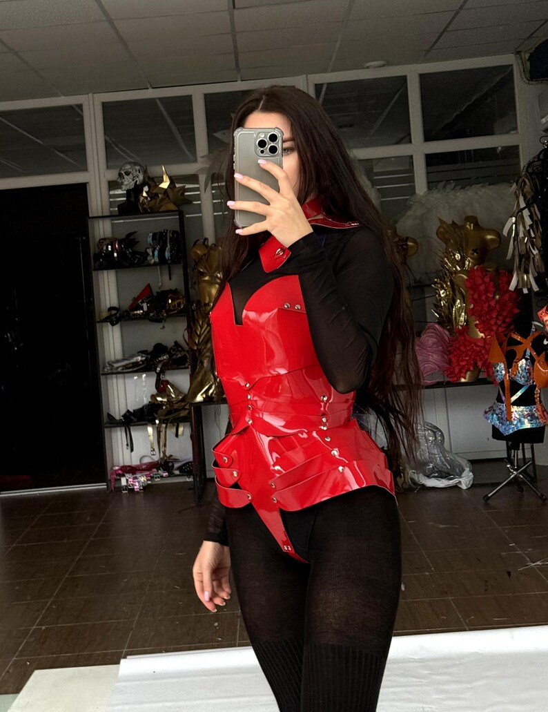 Red Leather Corset Armor – Futuristic Latex Bodysuit, Avant-garde ...