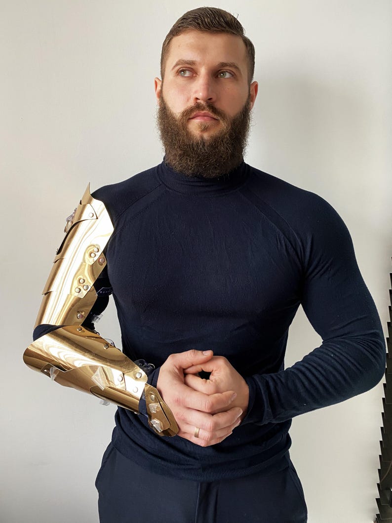 Men's Golden Armour Arm – Robot Arm Bracelet, Gold Futuristic Armor for ...