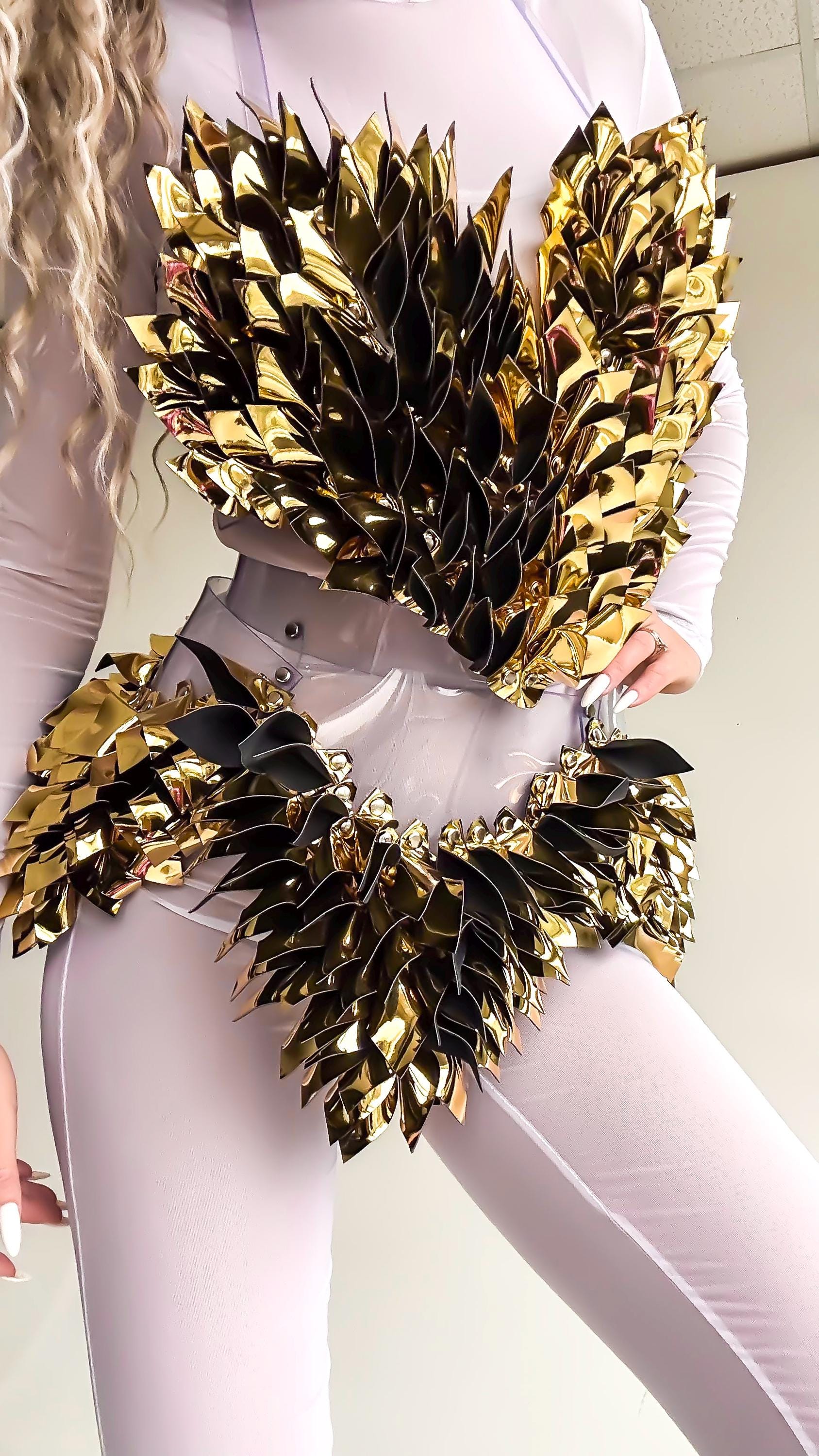 Burlesque Costume Set - Top & Skirt With Feathers, Samba Dance Wear ...