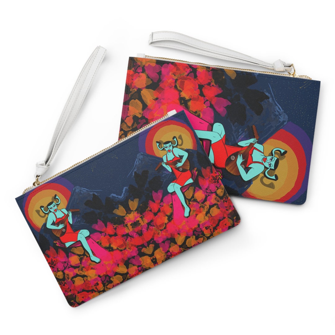 Lute Player Vegan Leather Saffiano Pattern Clutch Bag With Inner Pocket ...