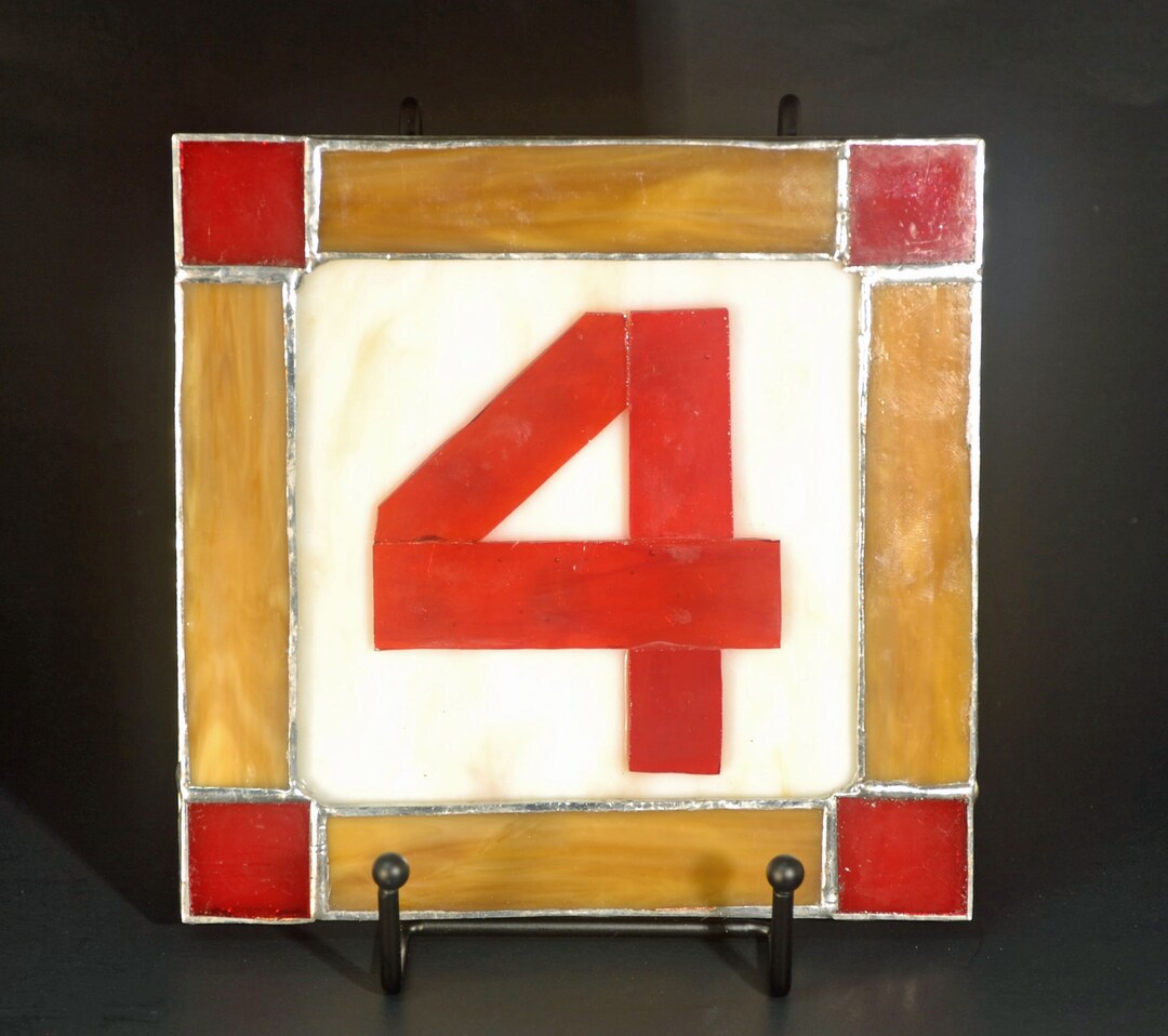 Digit 4 Stained Glass Number Tile board - Etsy