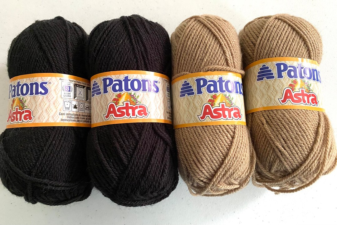 Lot of 2 Patons Astra Yarn 3 Light DK Jet Black or Tan Acrylic 2 X 50 G ...