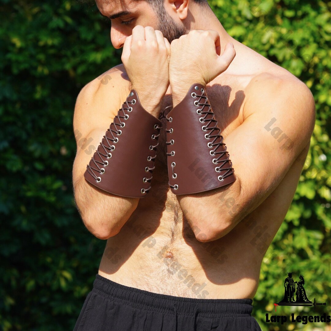 LARP Medieval Bracer Faux Leather Gauntlet, Viking Leather Bracer, Reenactment Costume Accessory ...