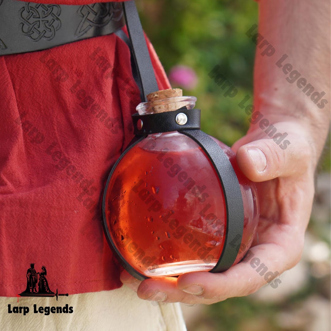 Ren Faire Potion Pouch: Round Glass Flask With Leather Belt Holder - Etsy