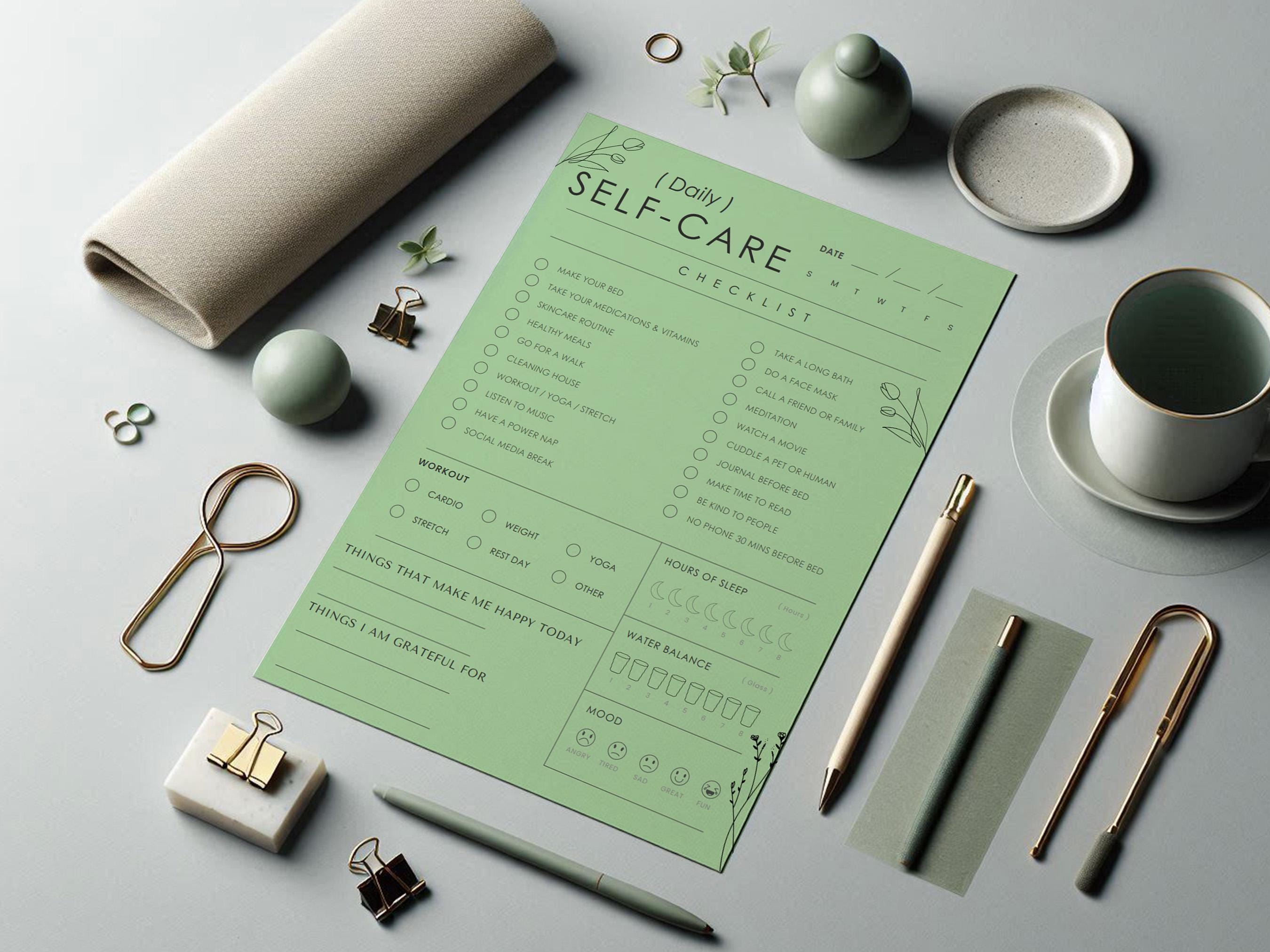 Self-care Check List & Wellness Kit Printable Worksheets Self-care ...