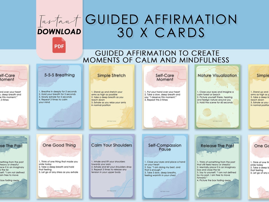 Guided Affirmation Cards Printable, Self-help Gift, Positive Quote ...