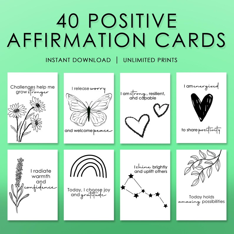 Positive Affirmation Cards Printable Positive Quote Flash Cards for ...