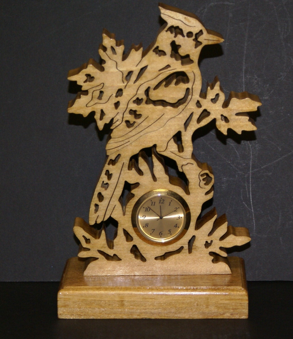 Blue Jay Wood Fretwork Scrollsaw Desk Shelf Clock - Etsy