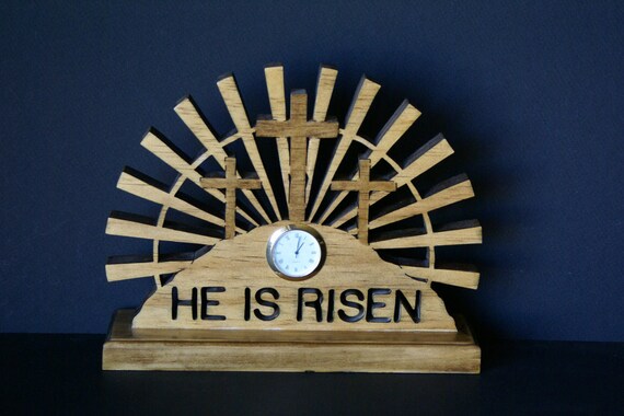 He is Risen Wood Fretwork Cross Desk Clock Scroll Saw Cut - Etsy