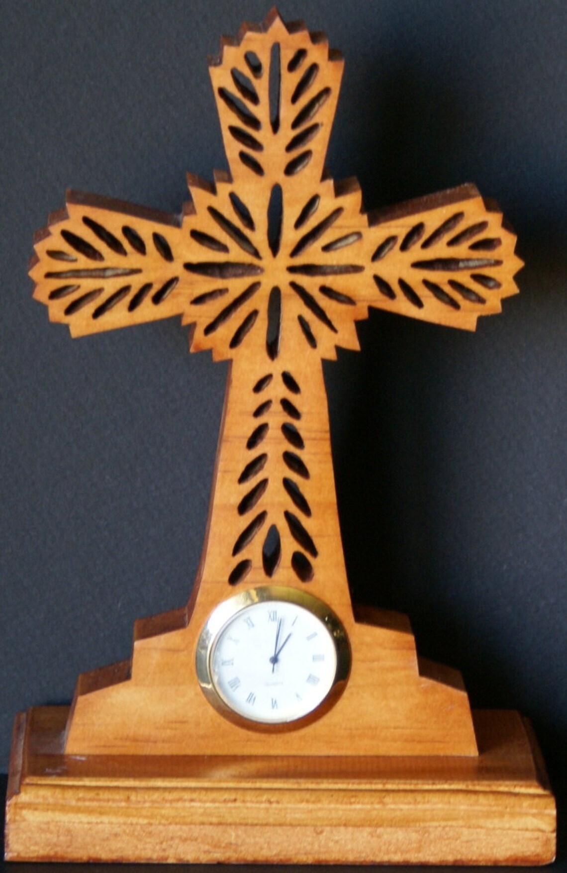 Wooden Cross Ornate Fretwork Desk Clock Scroll Saw Cut - Etsy
