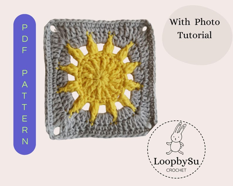 Sun Granny Square Crochet Pattern: Yellow & Gray Motif (PDF Pattern) - Etsy