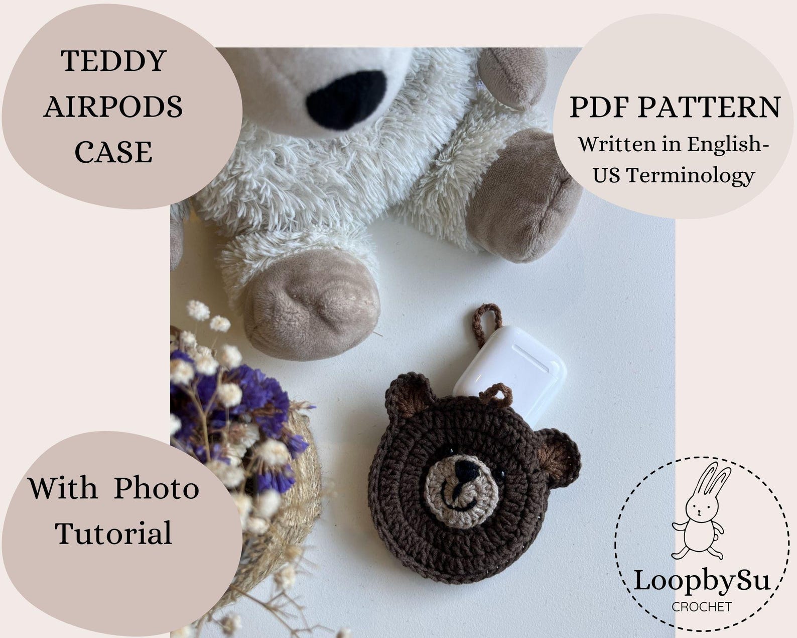Crochet Teddy Airpods Case Pattern, Teddy Bear Crochet Pattern, Teddy ...