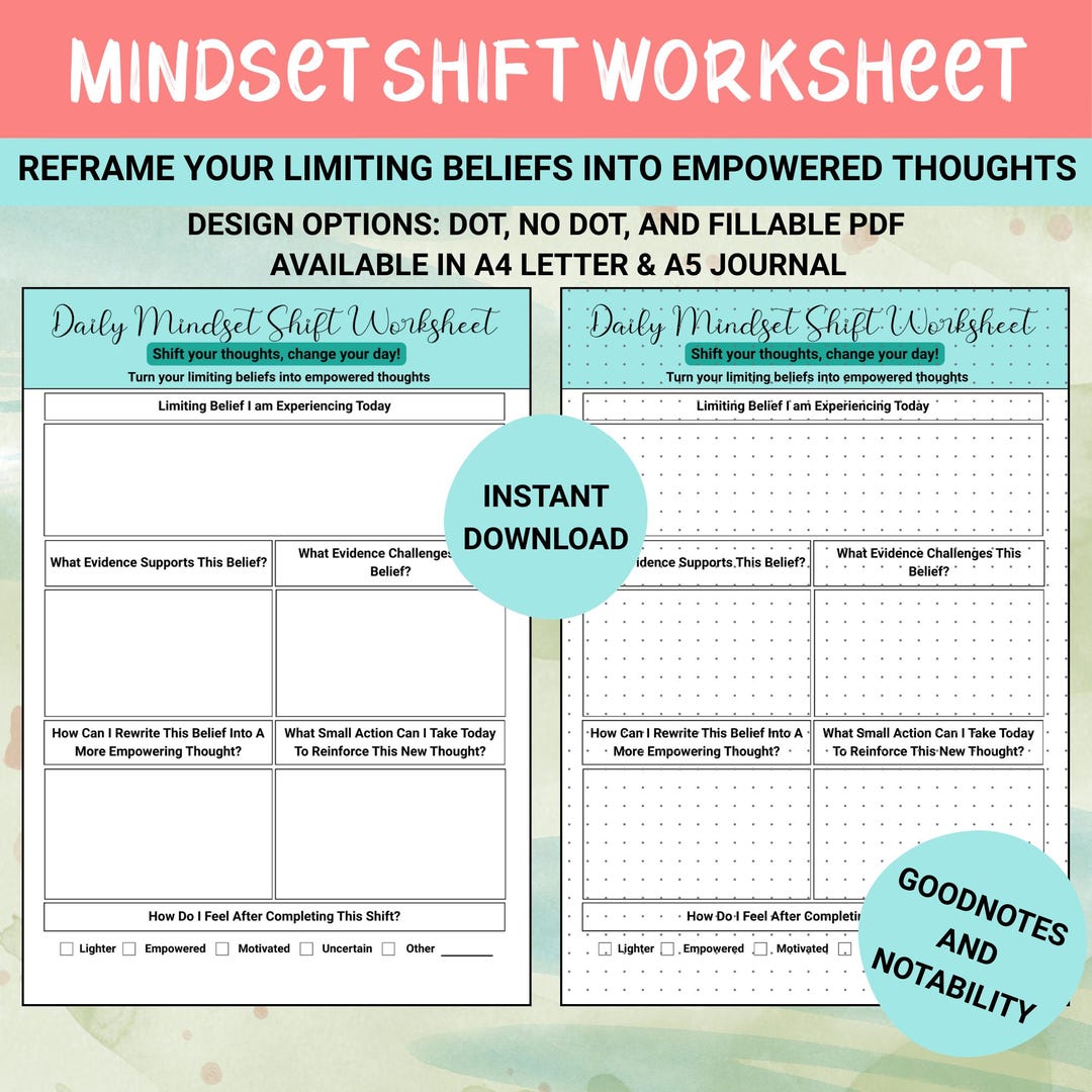 Mindset Shift Personal Growth Worksheet | Self-improvement ...