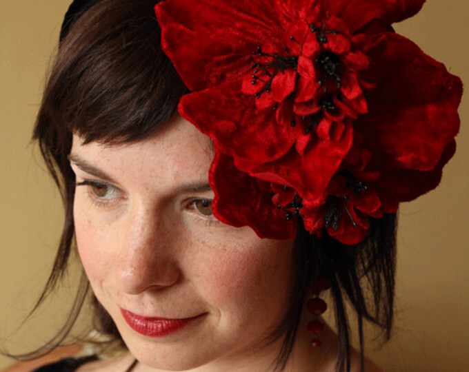 Mucha Inspired Red Poppy Velvet Headband LAST ONE - Etsy