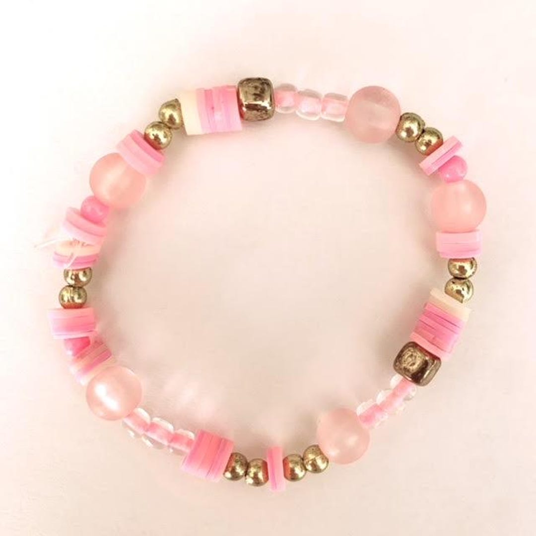 Tween/child Beaded Bracelet (pink and Gold) - READY TO SHIP - Etsy