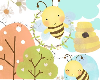 Busy Bee Clipart, Bees, Bee Hive Clipart, Honey Clipart, Flowers, Honey ...
