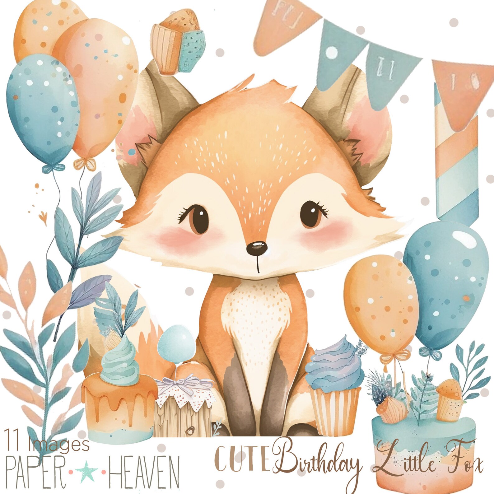 Cute Fox Clipart Cute Baby Fox Clipart Birthday Clipart - Etsy
