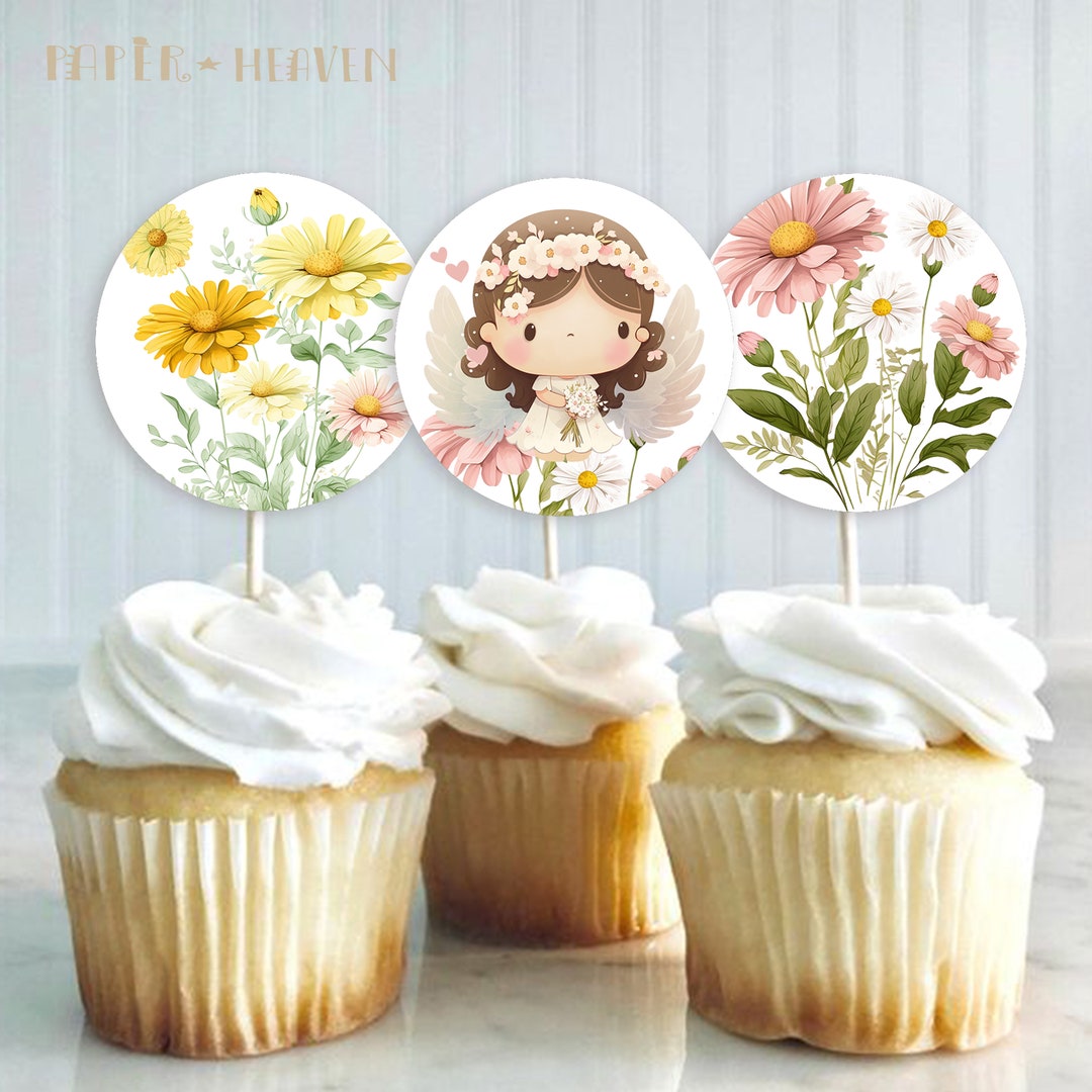 Cute Angel Girl Cupcake Toppers Birthday Circle Square Cupcake Toppers ...