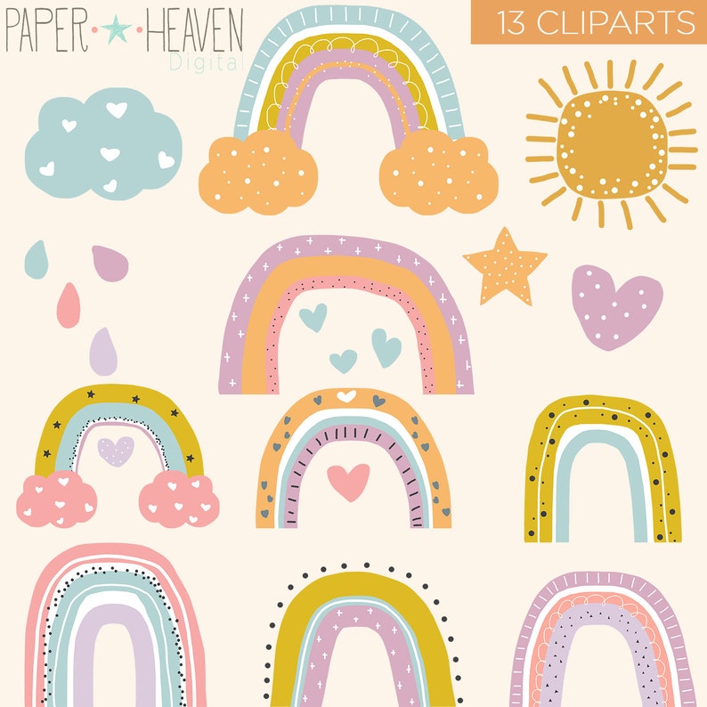 Rainbows Clipart Pastel Clipart Pink Clipart Sky Clipart - Etsy