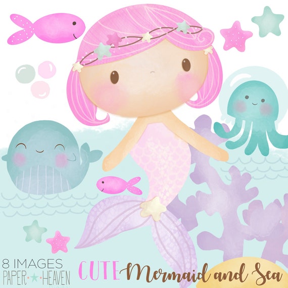 Cute Little Mermaid Clipart Set Sea Girl Sea Clipart - Etsy