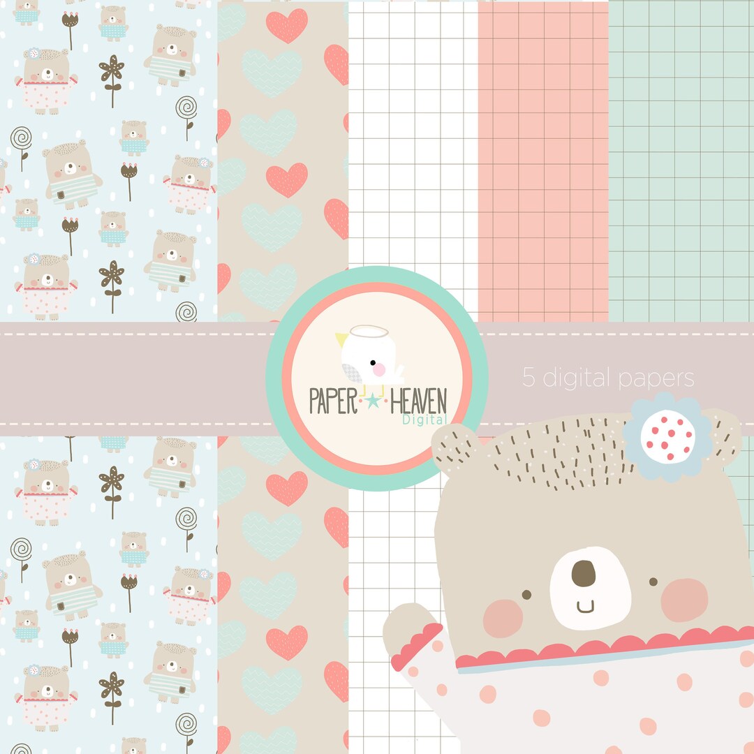 Teddy Family Digital Paper, Printable Paper, Animals Decoration ...