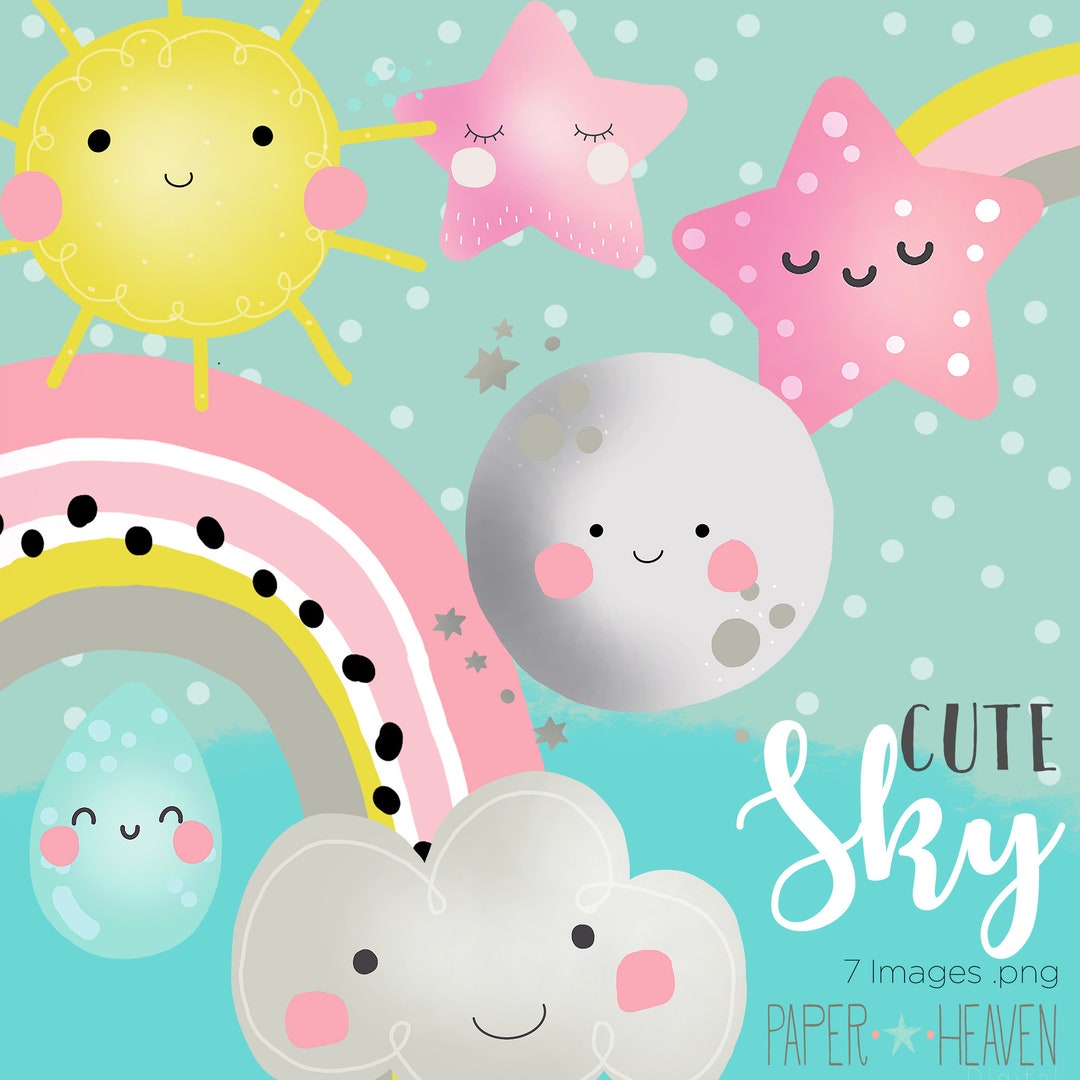 Weather, Cloud, Sun, Rainbow, Sky, Cute Moon, Nursery Clipart, Baby ...