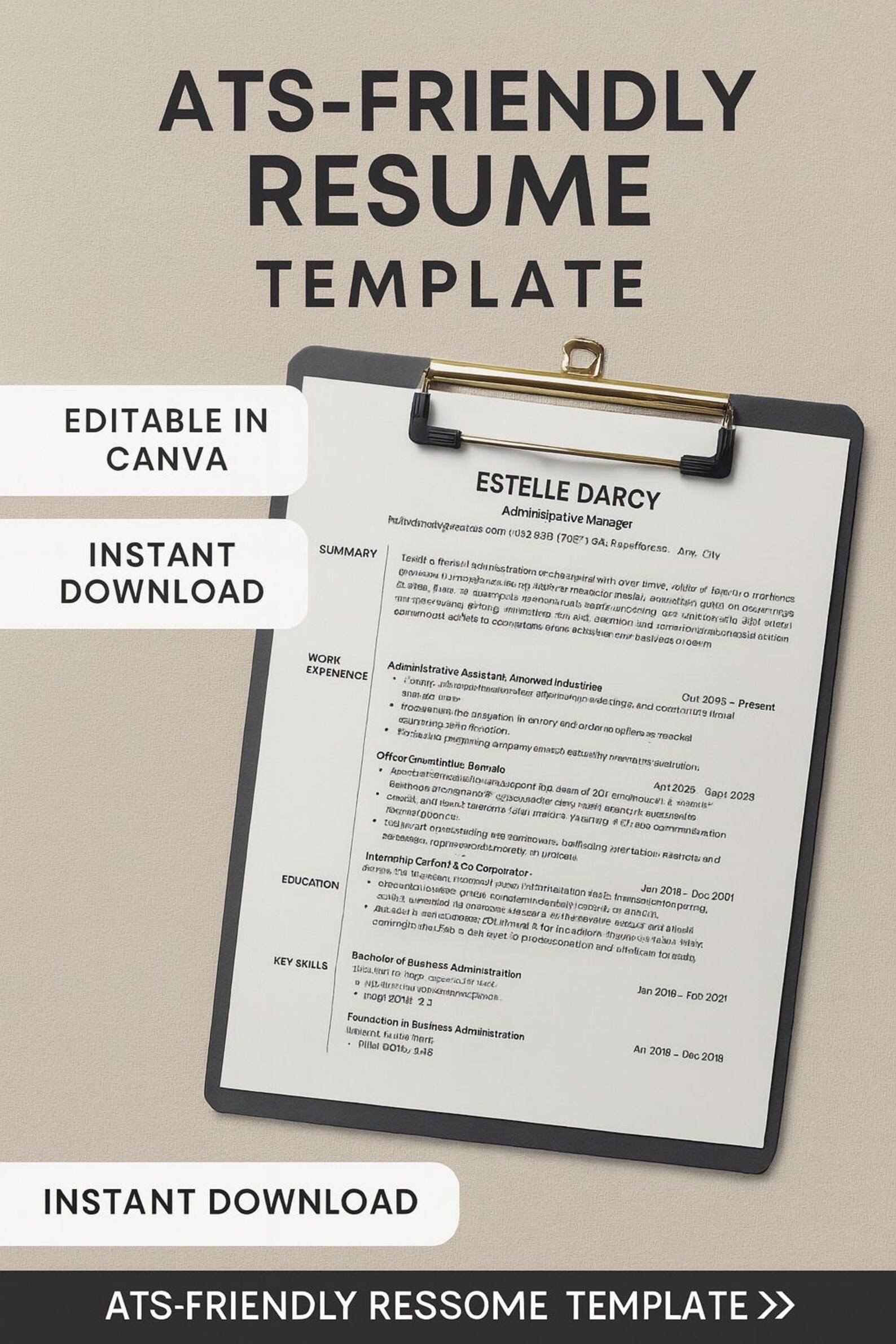 ATS Friendly Resume Template | Instant Download | Easy to Edit ...