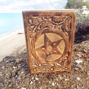 Pentagram Box Handmade Flowers Wood Carved Gothic Jewelry Box Floral ...