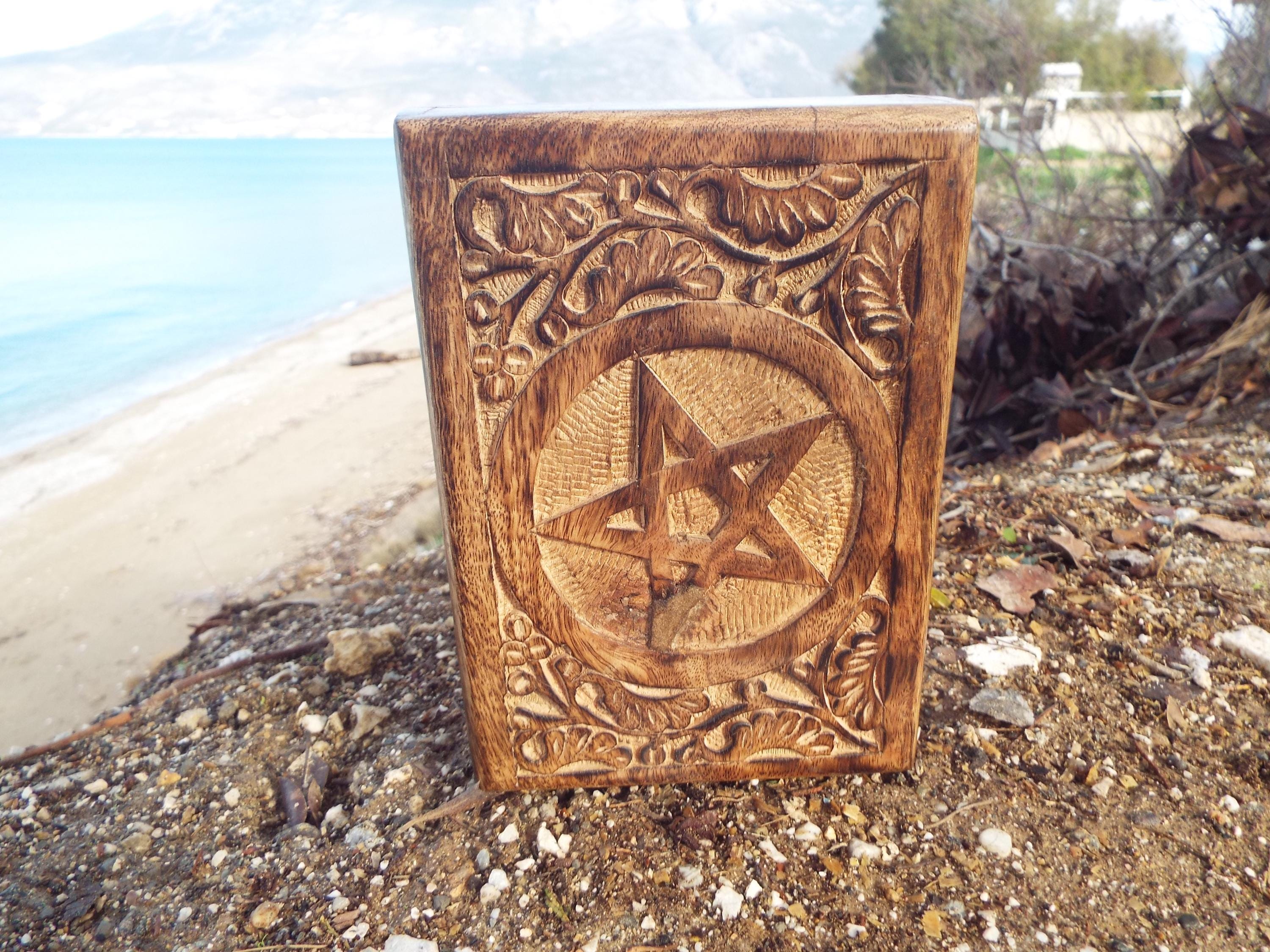 Pentagram Box Handmade Flowers Wood Carved Gothic Jewelry Box Floral ...