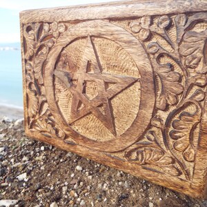 Pentagram Box Handmade Flowers Wood Carved Gothic Jewelry Box Floral ...