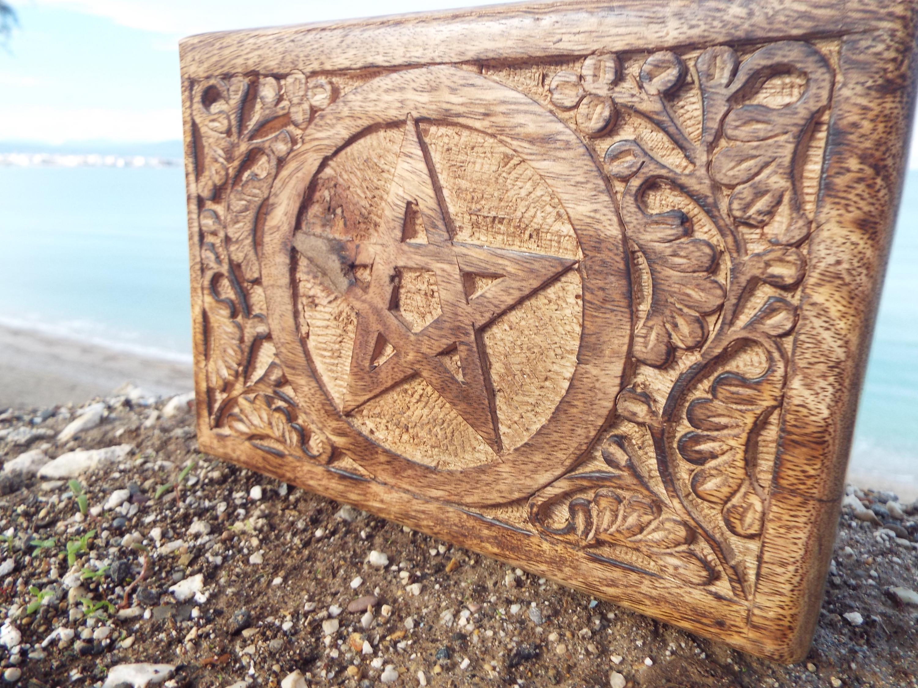 Pentagram Box Handmade Flowers Wood Carved Gothic Jewelry Box Floral ...