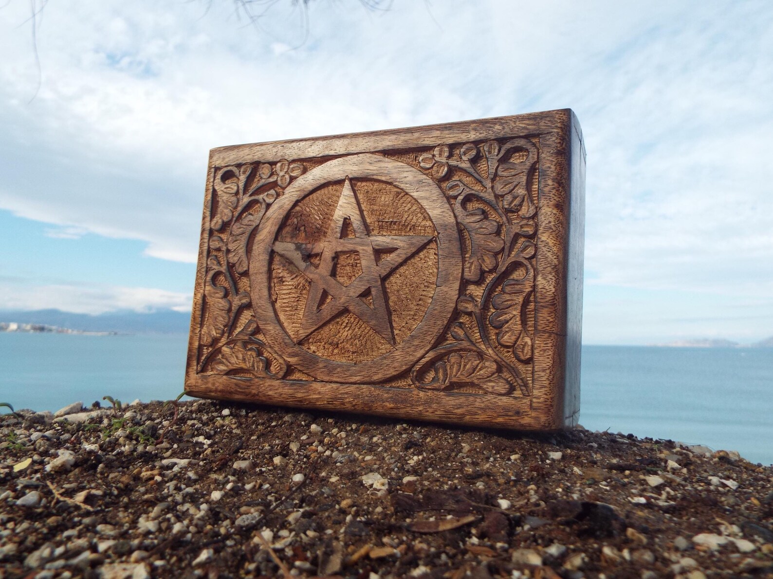 Pentagram Box Handmade Flowers Wood Carved Gothic Jewelry Box Floral ...