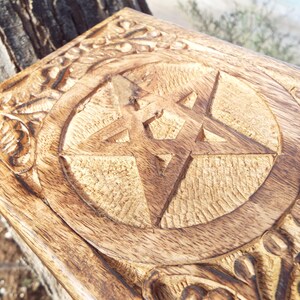 Pentagram Box Handmade Flowers Wood Carved Gothic Jewelry Box Floral ...