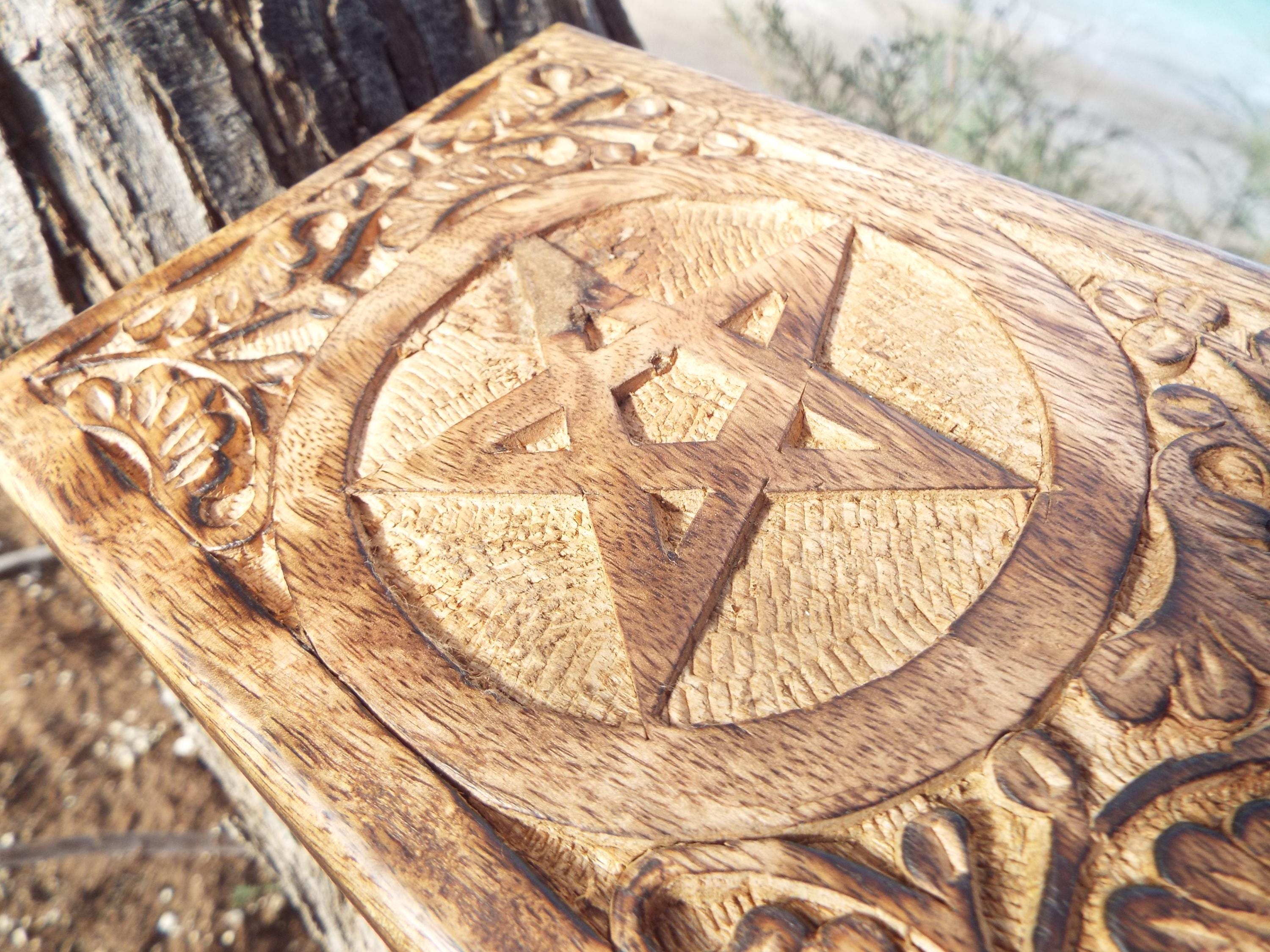 Pentagram Box Handmade Flowers Wood Carved Gothic Jewelry Box Floral ...