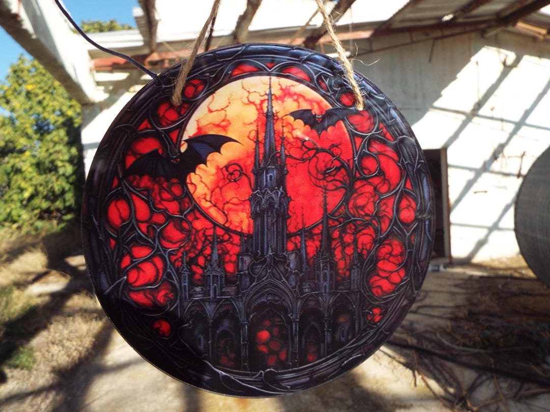 Gothic Sun Catcher Light Catcher Castle Dracula Vampire Bats Window ...