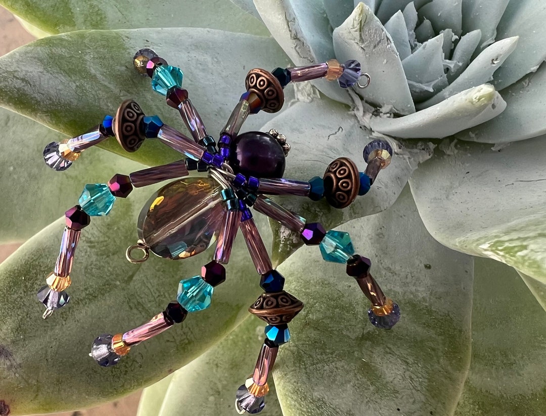 Jewel Tone Beaded Spider Charm Crystal Spider Charm Christmas Spider ...