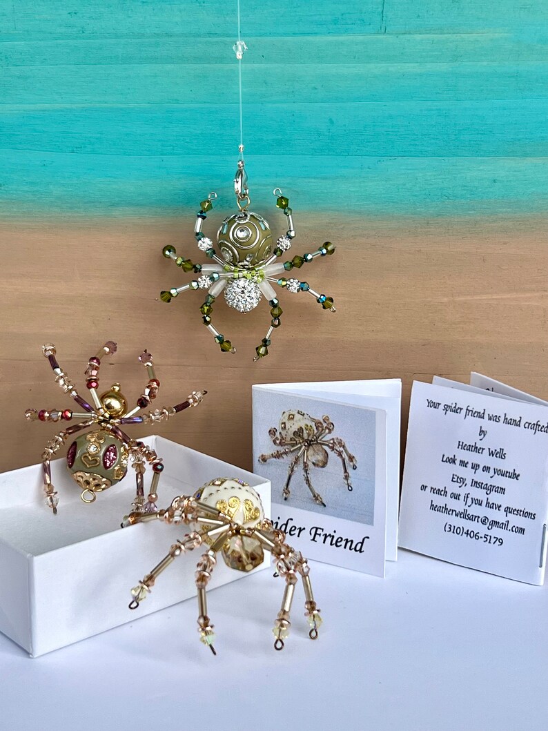 Orange Purple Beaded Spider Charm Christmas Spider Ornament Beaded ...