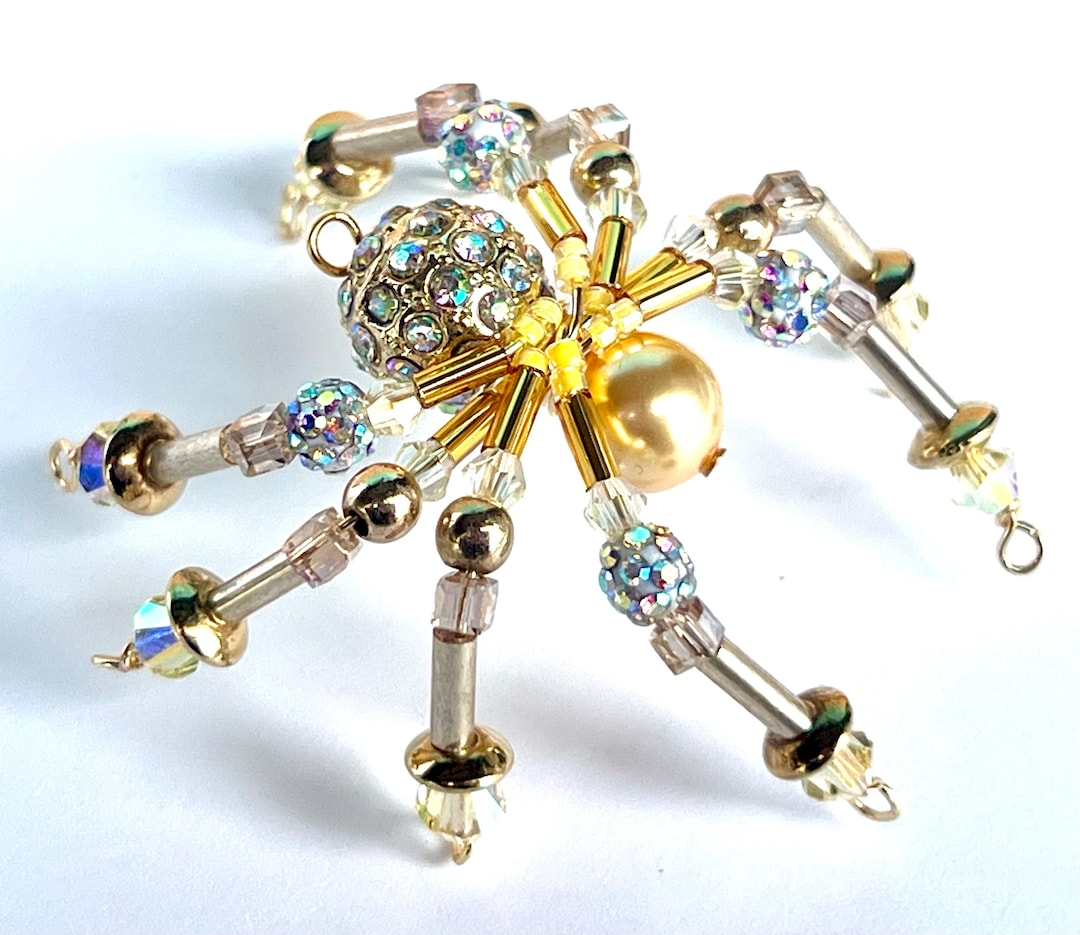 Golden Pearl Spider Charm Spider Friend Beaded Spider Abundance Spider ...