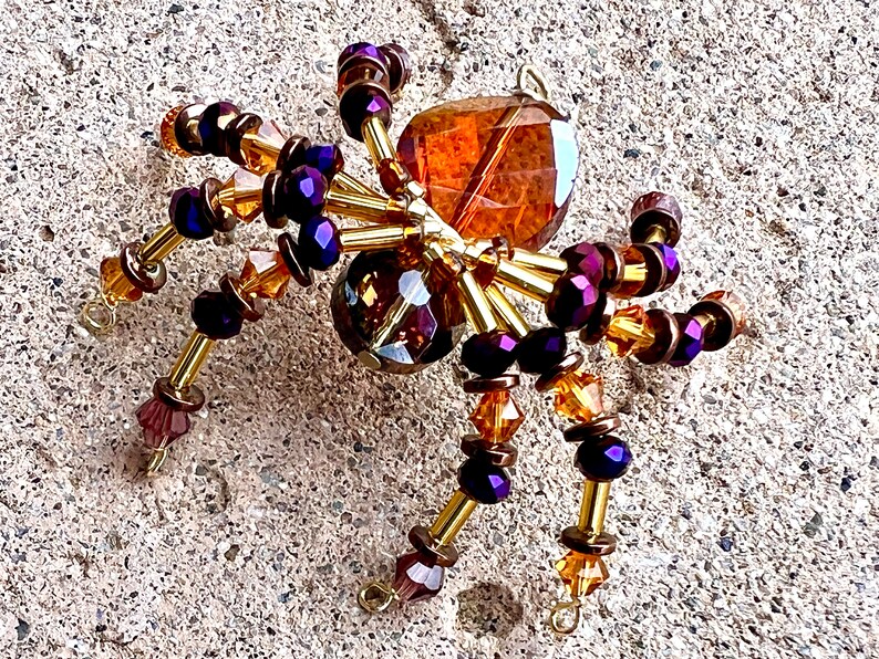 Orange Purple Beaded Spider Charm Christmas Spider Ornament Beaded ...