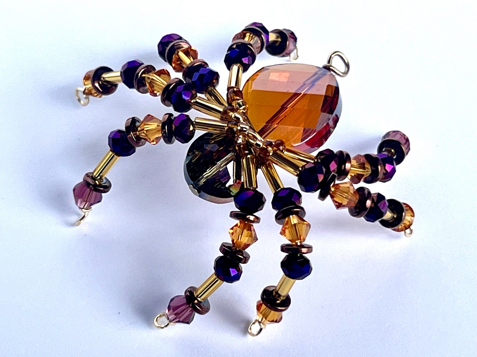Orange Purple Beaded Spider Charm Christmas Spider Ornament Beaded ...
