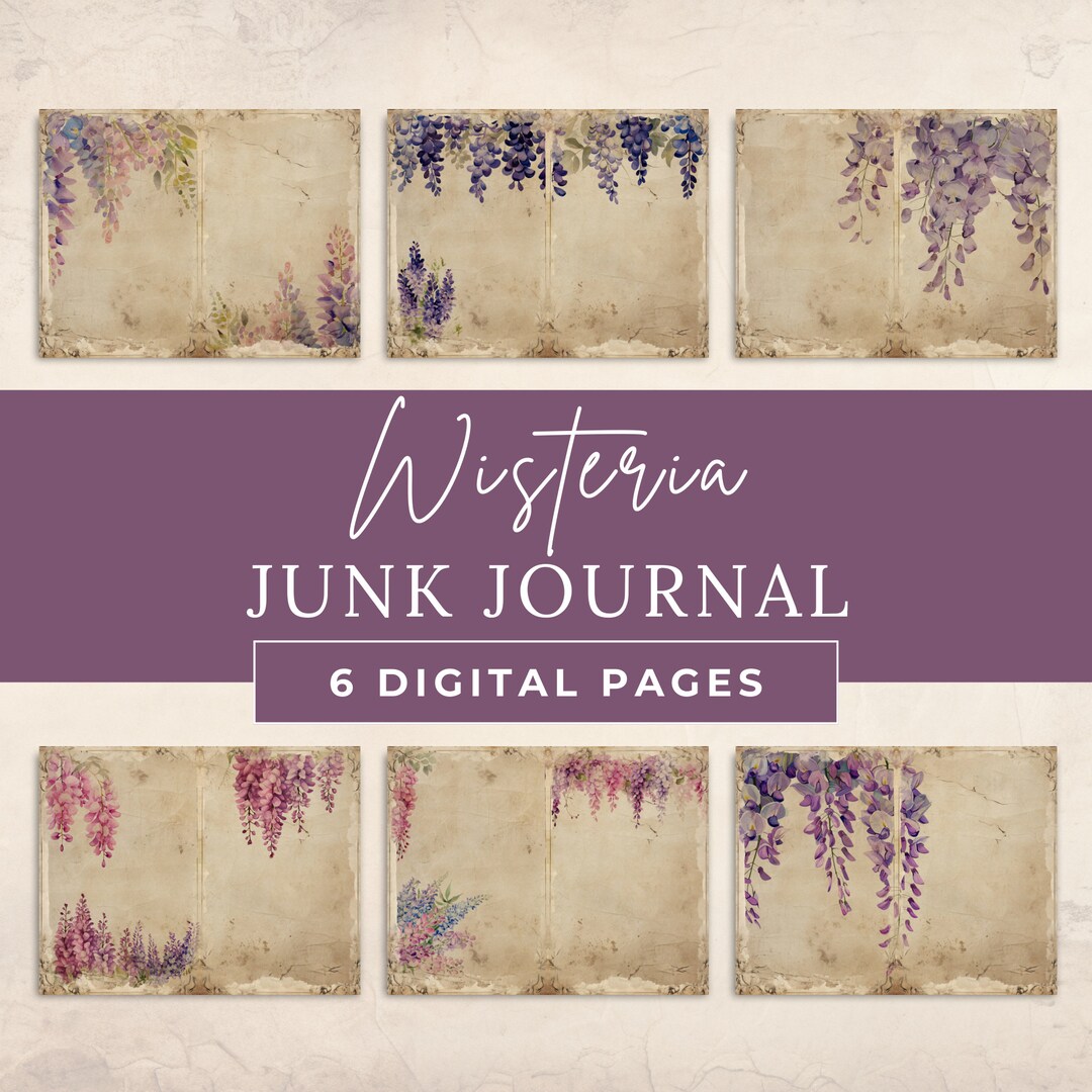 Wisteria Junk Journal Pages, Floral Digital Paper, Purple 6 Digital ...